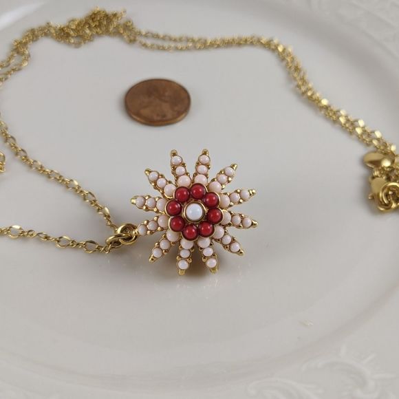 J. Crew | Jewelry | Jcrewgold Tone White Red Star Pendant Necklace ...